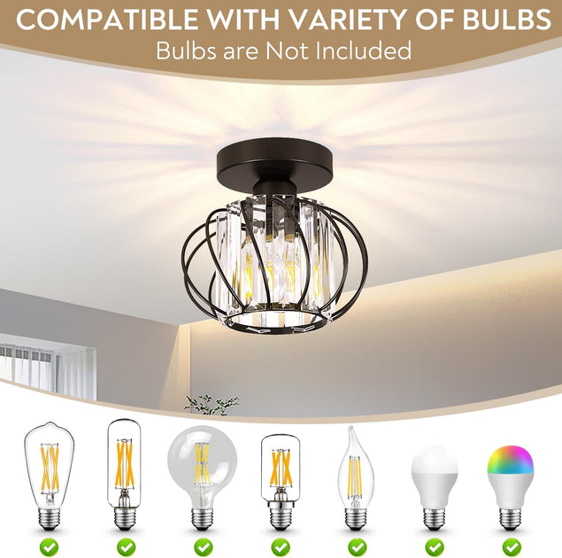 GIGGI Semi-Flushed Crystal Ceiling Light, Chandelier style, Gold/ Blac ...